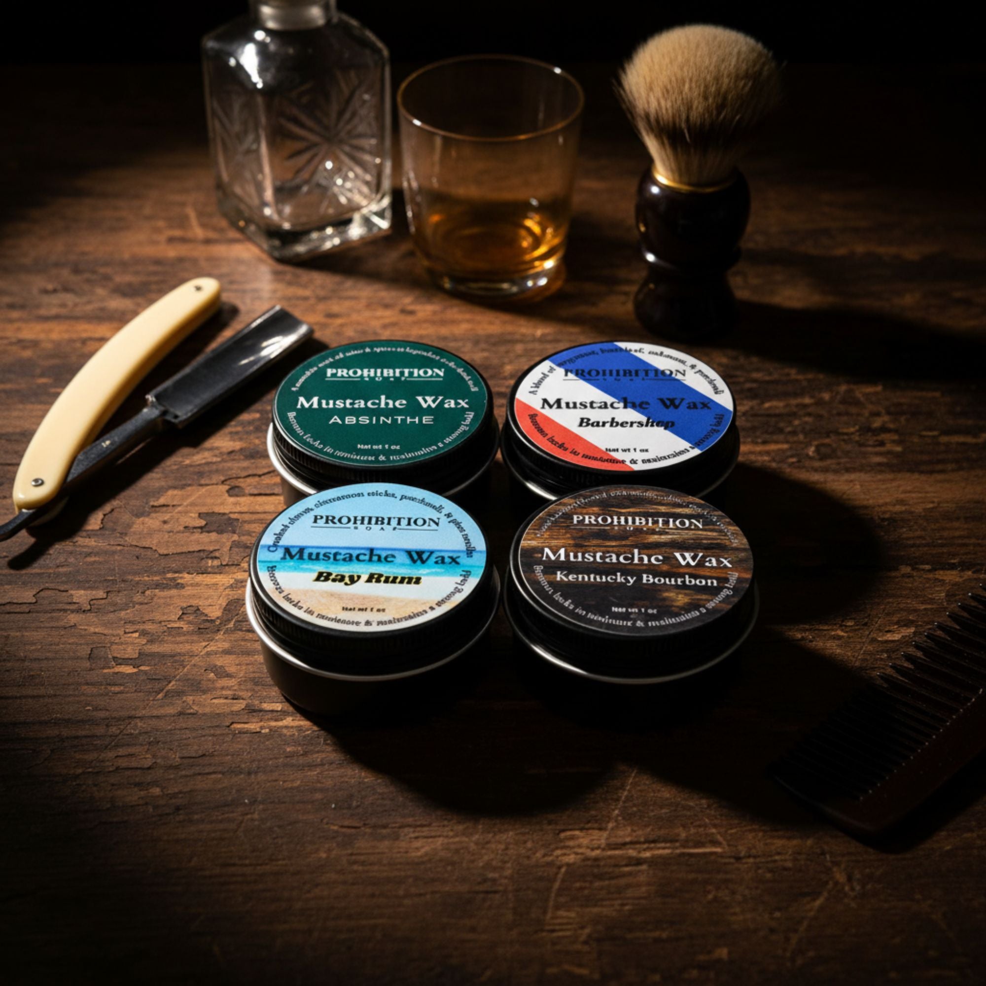 Prohibition Mustache Wax 4-Pack – Prohibition Soap